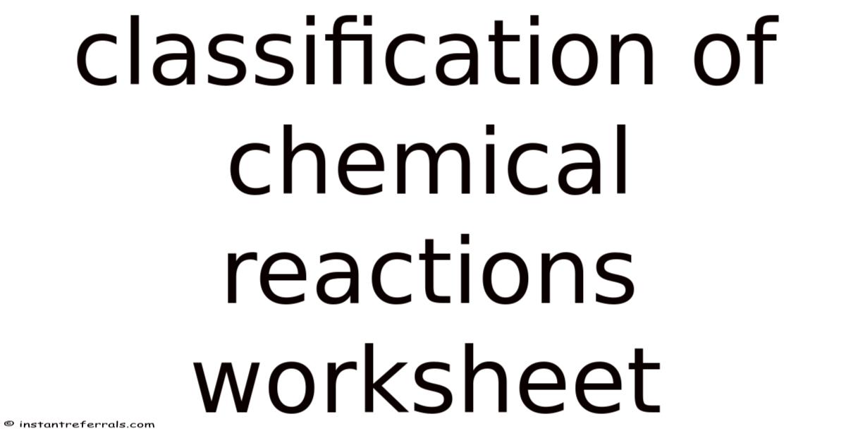 Classification Of Chemical Reactions Worksheet
