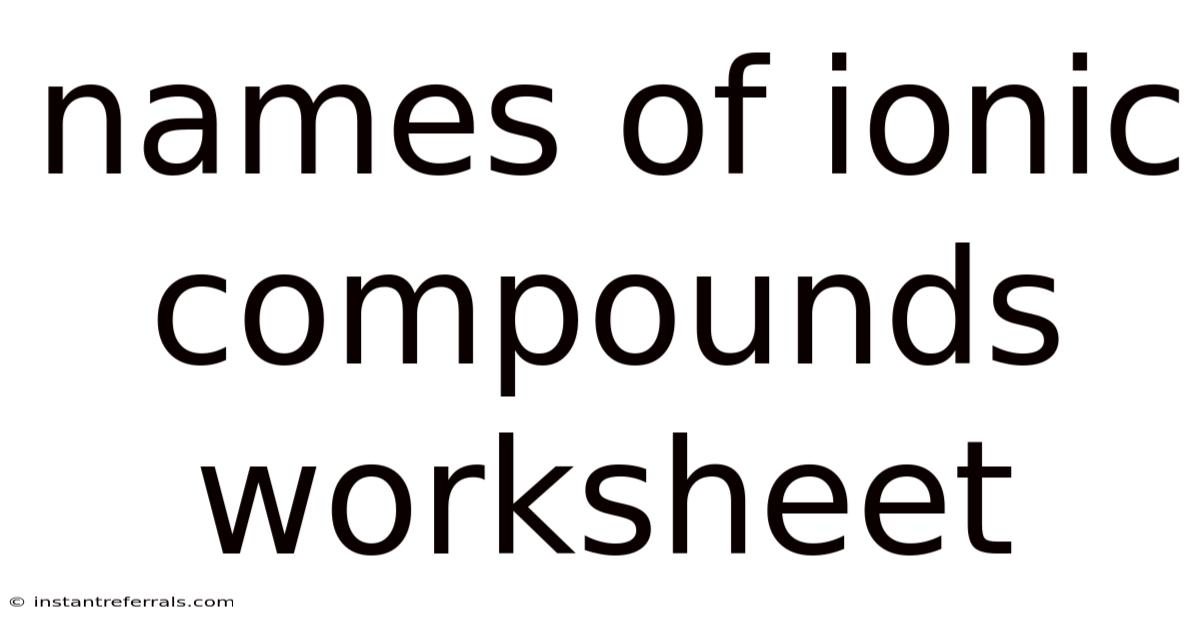 Names Of Ionic Compounds Worksheet